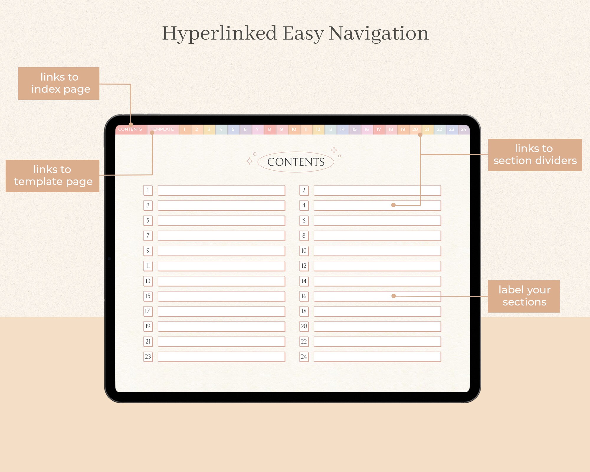 24 Tab Hyperlinked Digital Notebook Landscape for Goodnotes, Notability ...