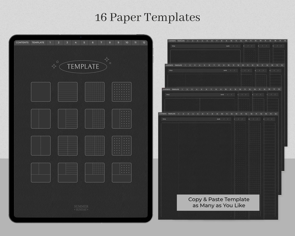 12 Tab Hyperlinked Digital Notebook DARK MODE Dot Grid | Etsy