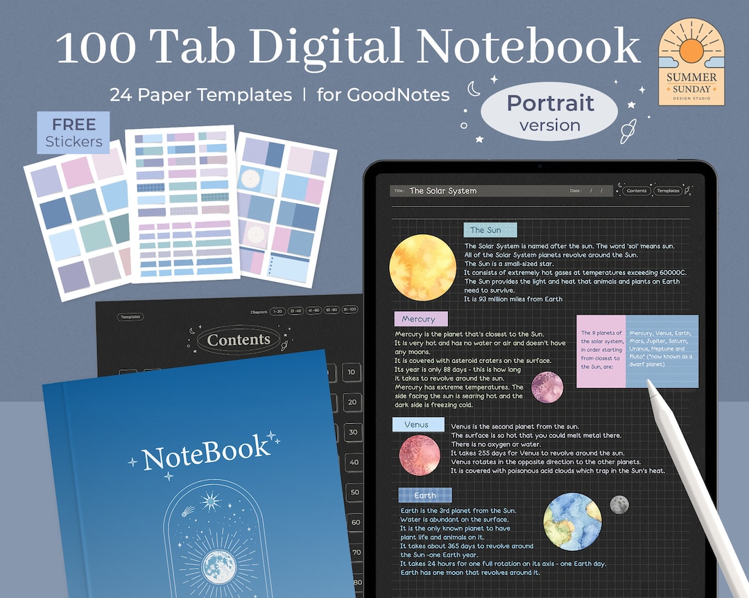 100 Tab Digital Dark Notebook Portrait dot Grid Blank - Etsy
