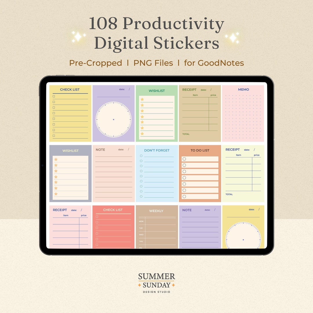 108 Digital Planner Stickers Set for Goodnotes and Notability - Etsy