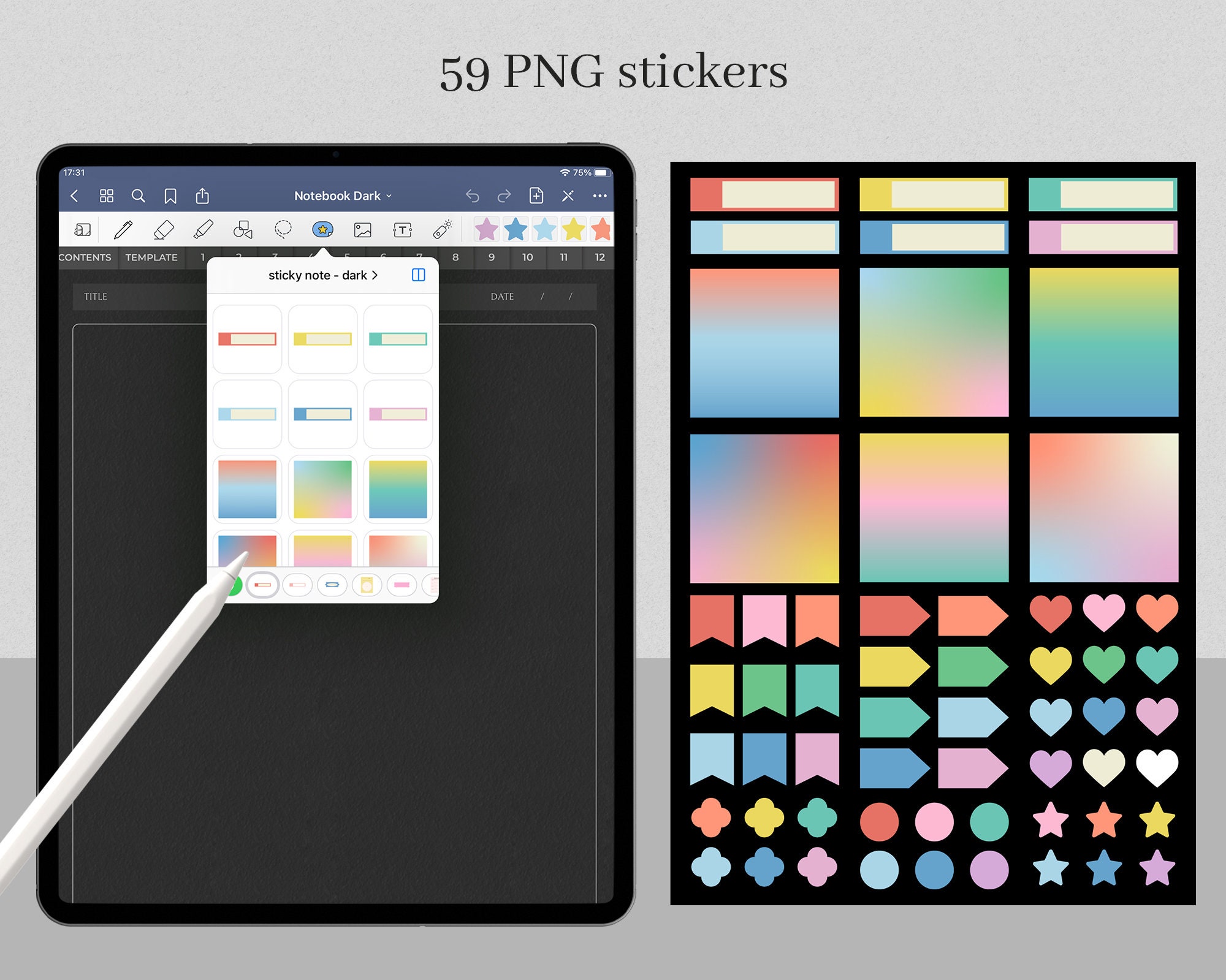 12 Tab Hyperlinked Digital Notebook DARK MODE Dot Grid - Etsy