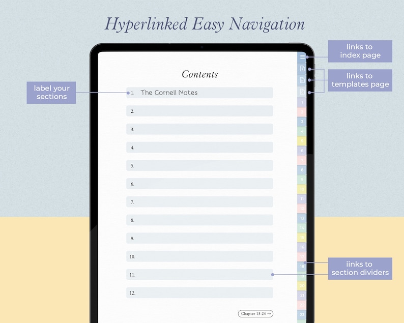 24 Tab Hyperlinked Pastel Digital Notebook for Goodnotes, Notability ...