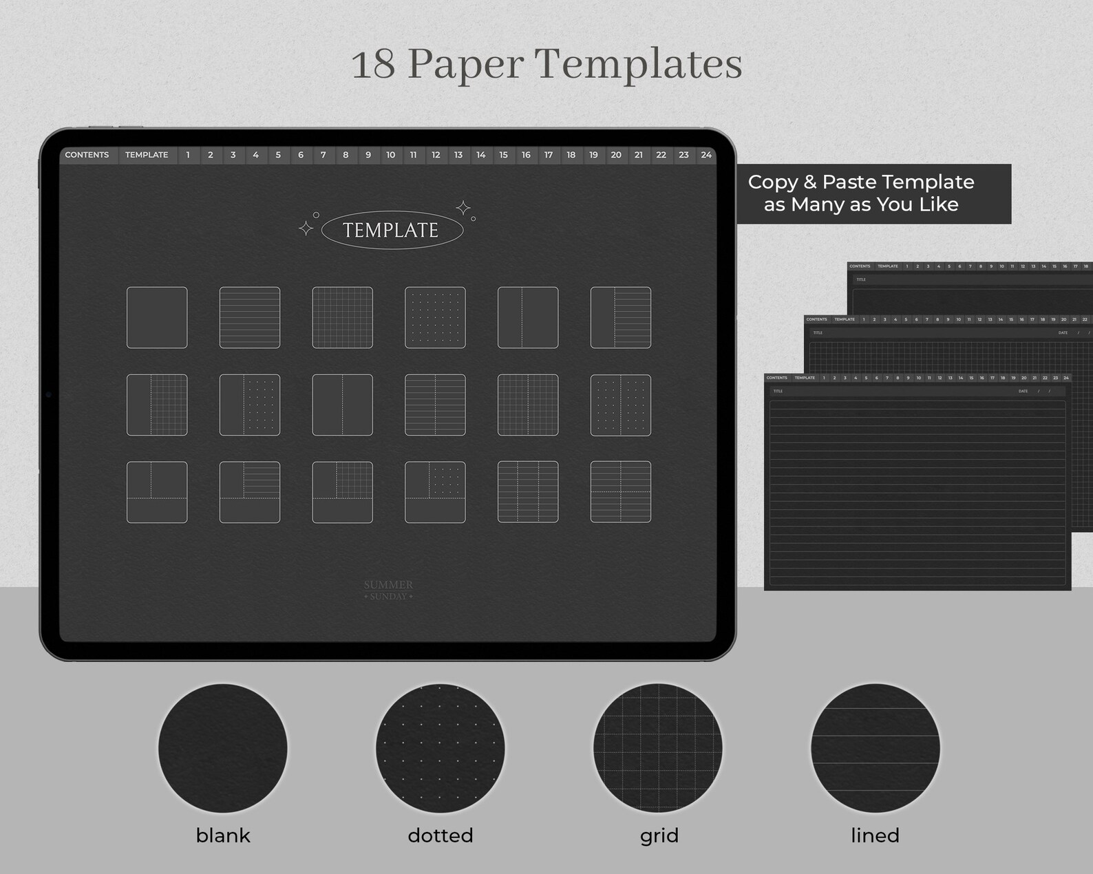 24 Tab Hyperlinked Digital Notebook Landscape DARK MODE Free Stickers ...