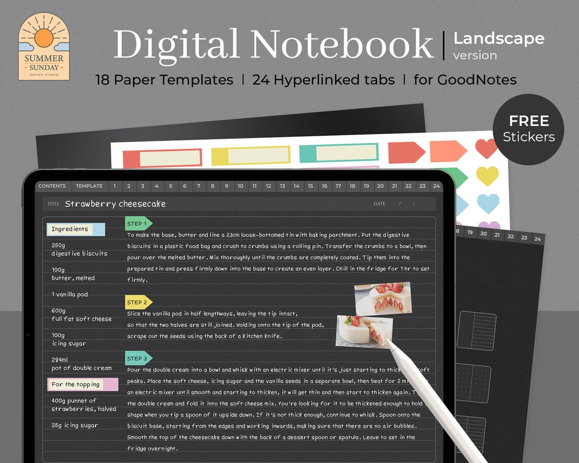 24 Tab Hyperlinked Digital Notebook Landscape DARK MODE Free | Etsy