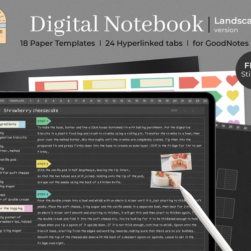 24 Tab Hyperlinked Digital Notebook Landscape for Goodnotes - Etsy