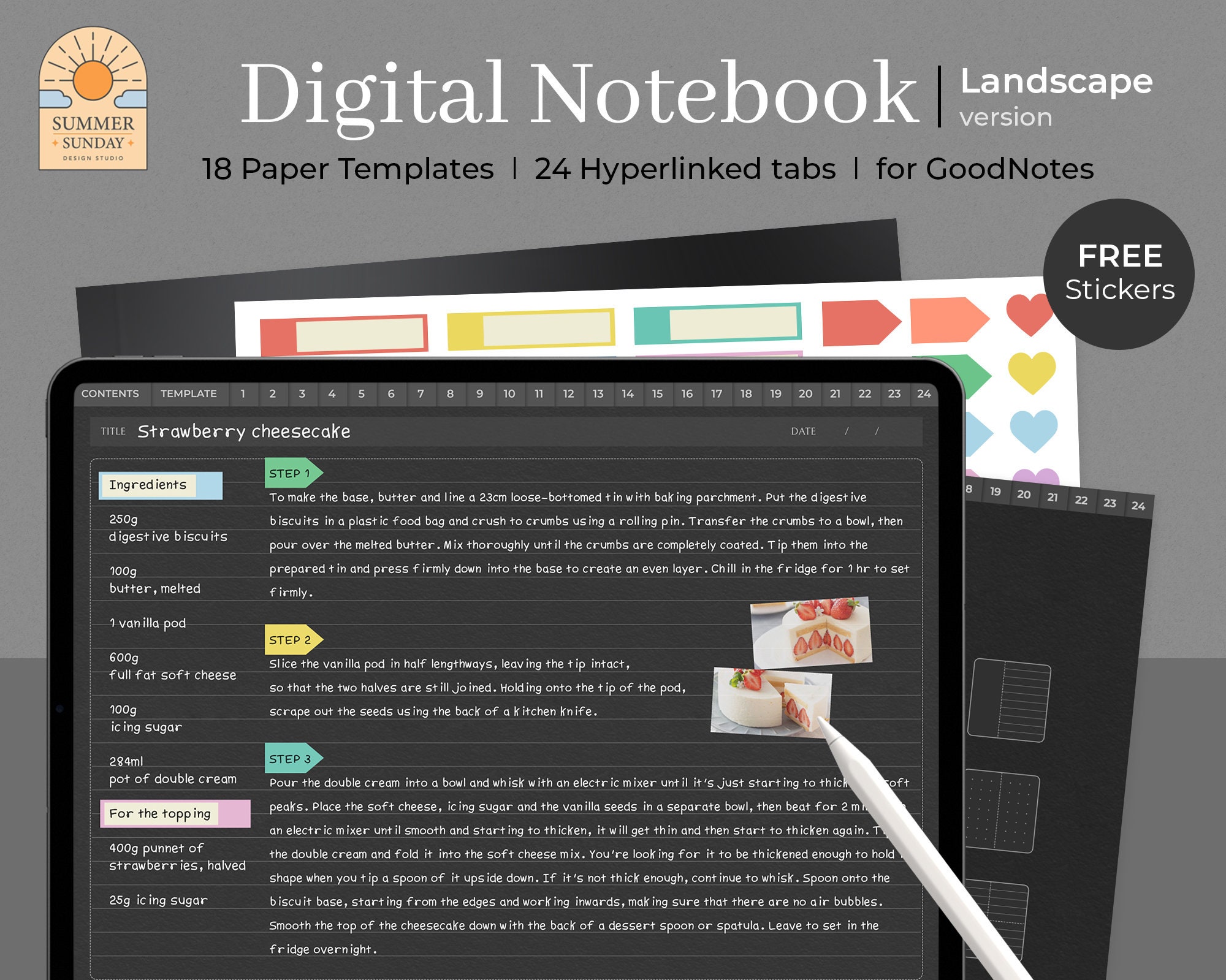 24 Tab Hyperlinked Digital Notebook Landscape DARK MODE Free | Etsy