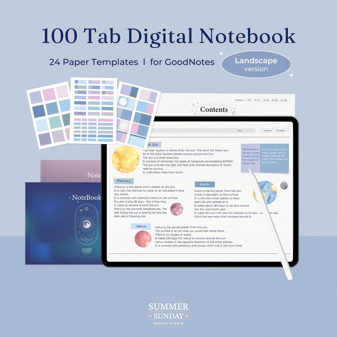 100 Tab Digital Notebook: Landscape Planner for Goodnotes, Notability ...