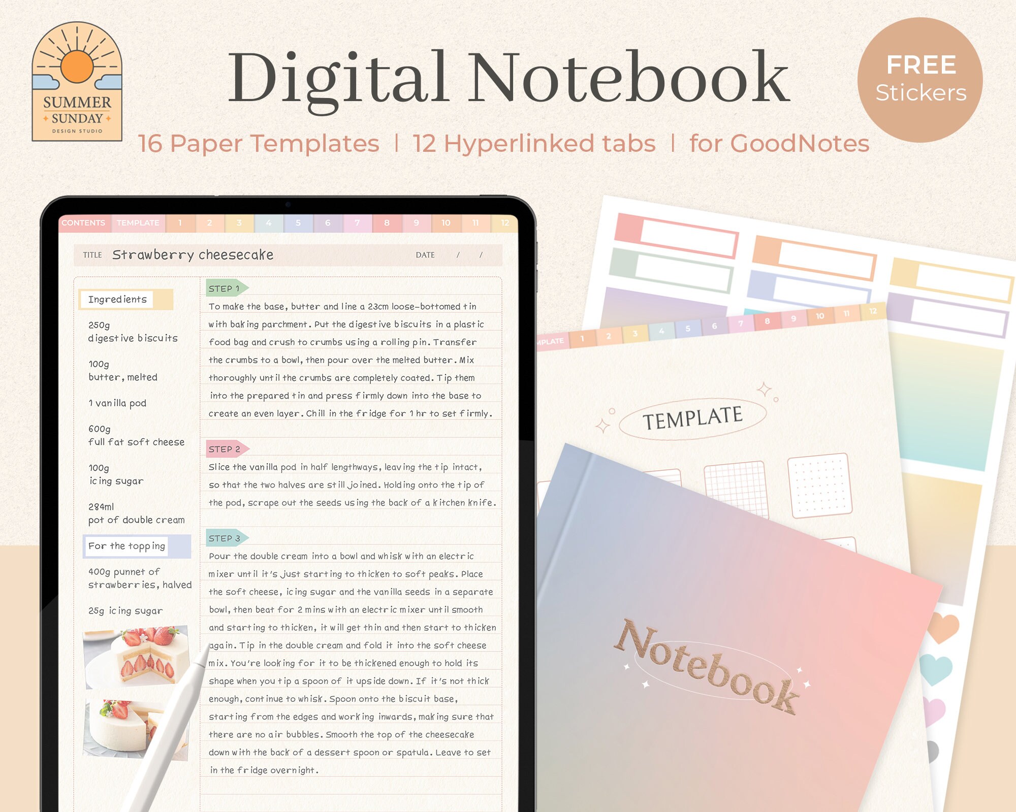 12 Tab Hyperlinked Digital Notebook Dot Grid Blank Lined - Etsy