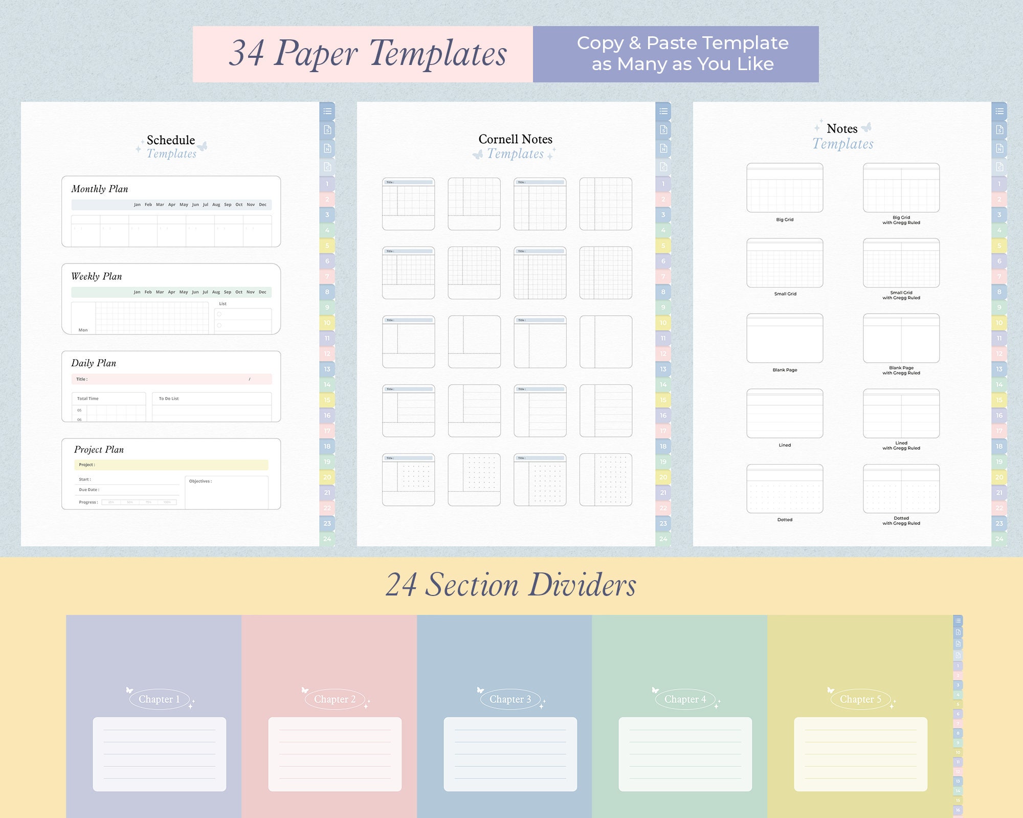 24 Tab Hyperlinked Pastel Digital Notebook for Goodnotes, Notability ...