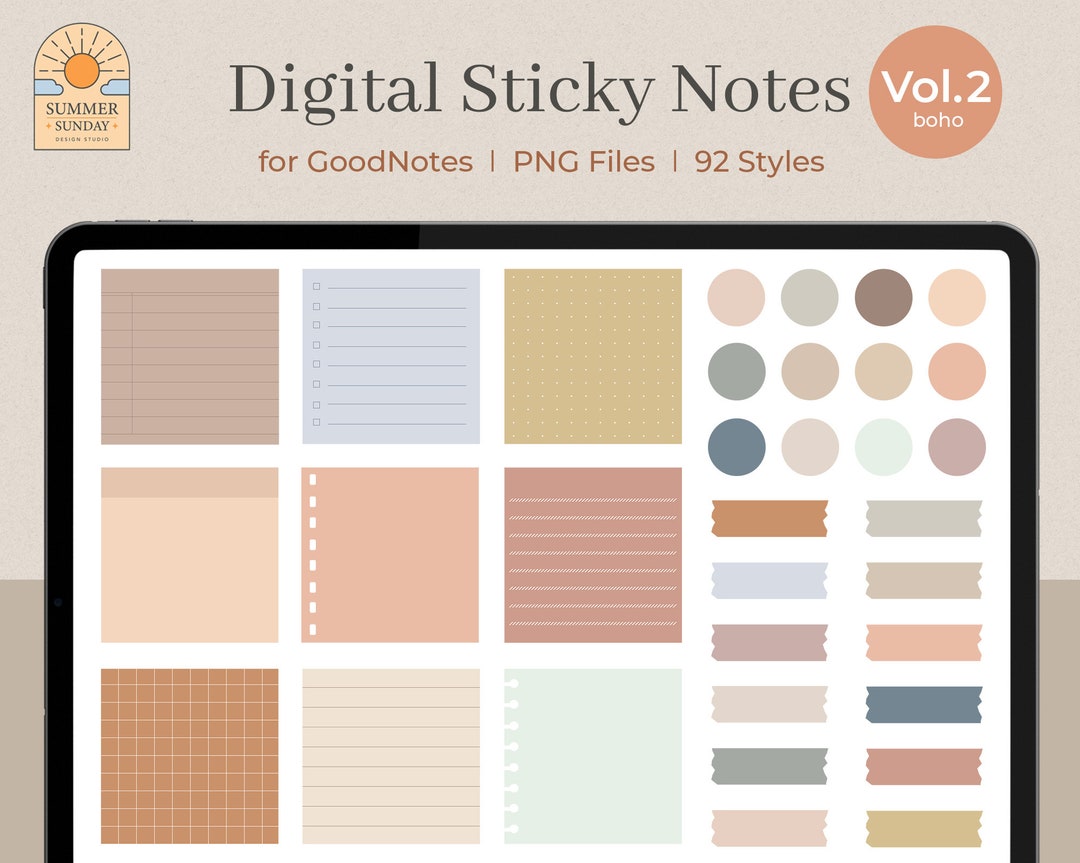 92 Digital Sticky Notes boho Theme for Goodnotes - Etsy
