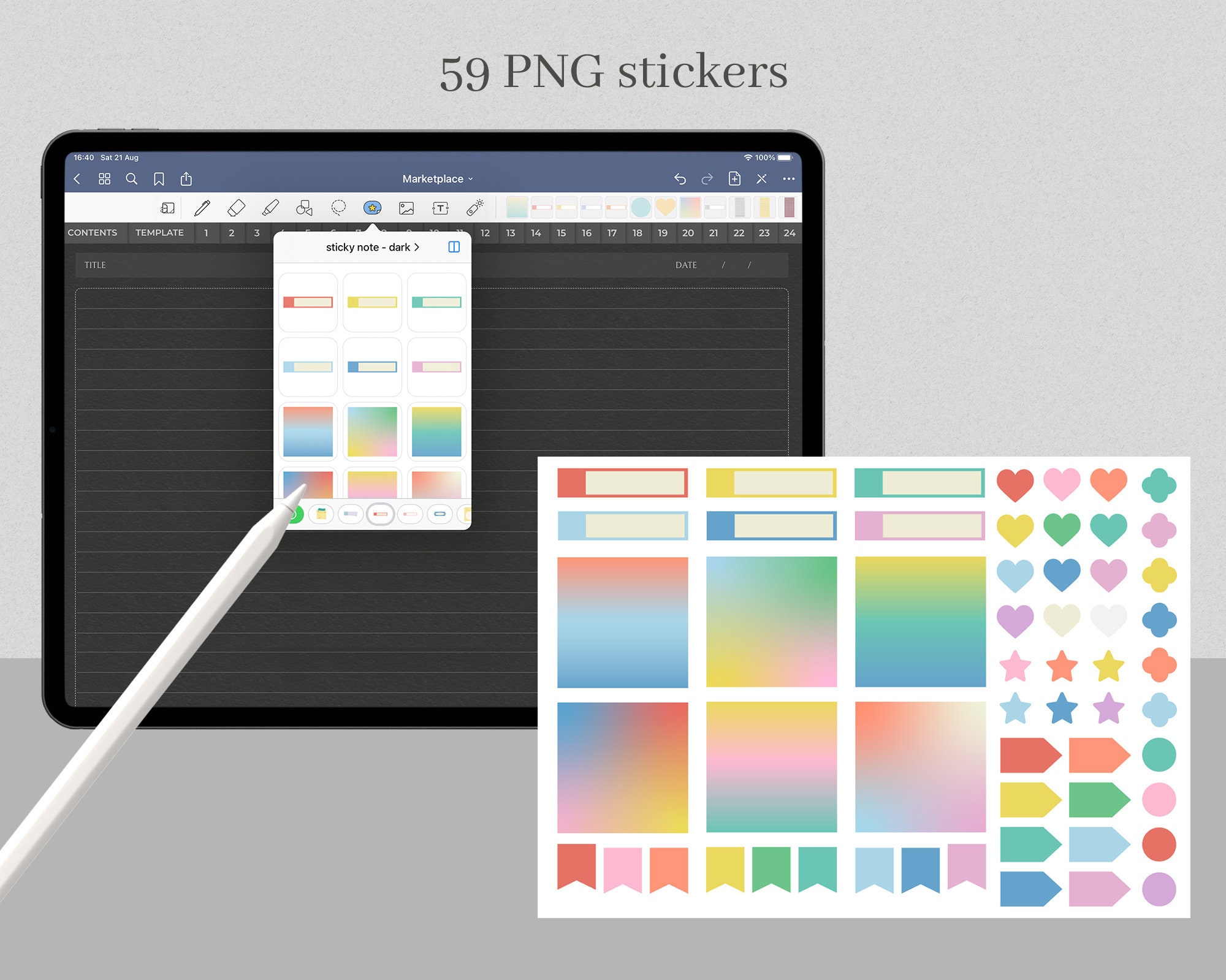 24 Tab Hyperlinked Digital Notebook Landscape DARK MODE Free | Etsy