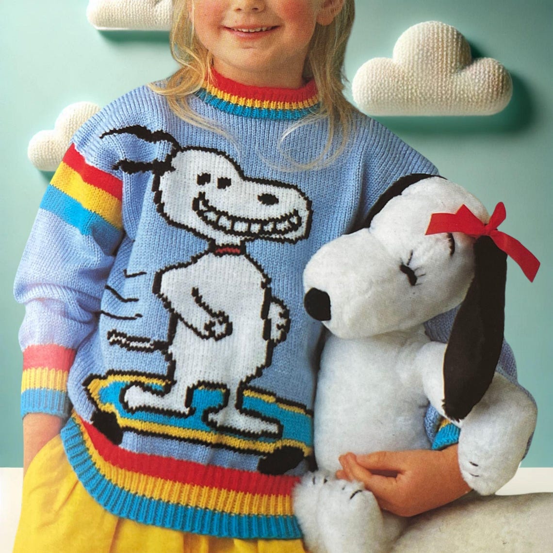Hand Knitted Skater Snoopy Pattern, Sweater for Kids, Skater Dog Patern ...