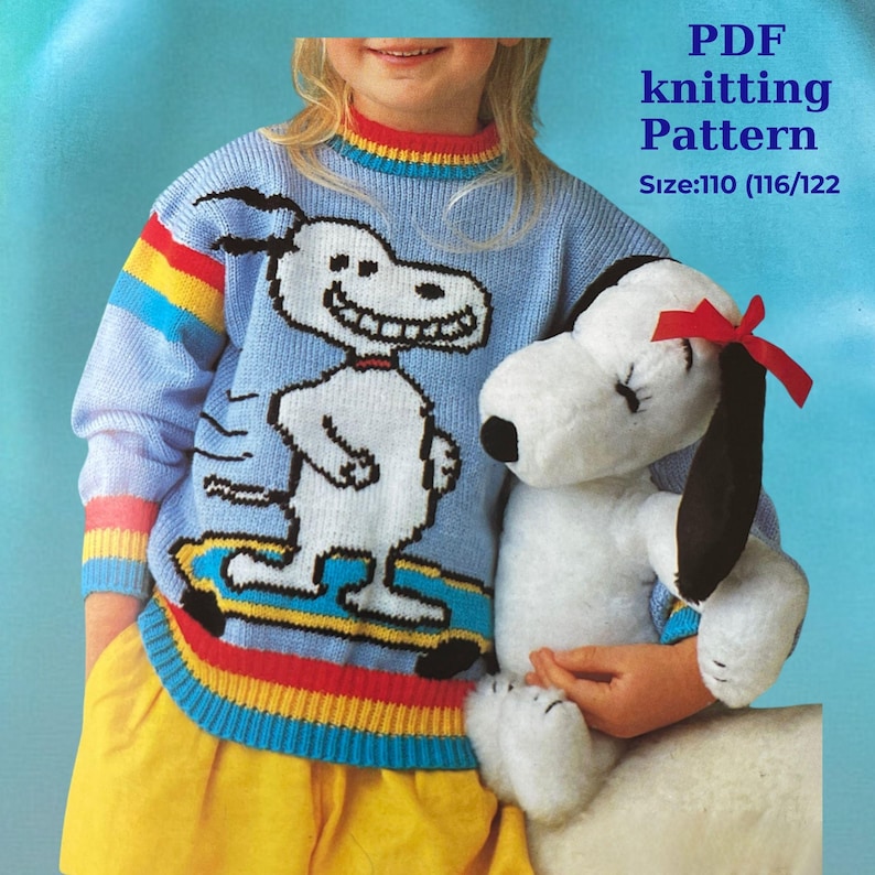 Hand Knitted Skater Snoopy Pattern, Sweater for Kids, Skater Dog Patern ...