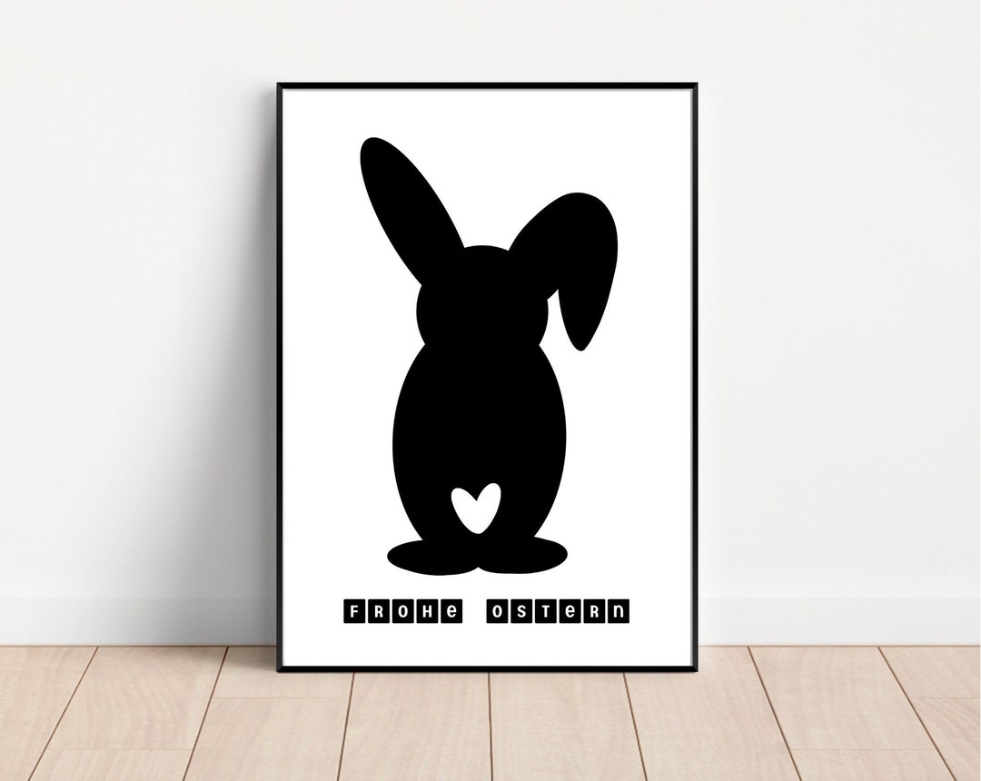 Frohe Ostern Poster - typo, Hase poster Oster Dekoration, schwarz weiß ...