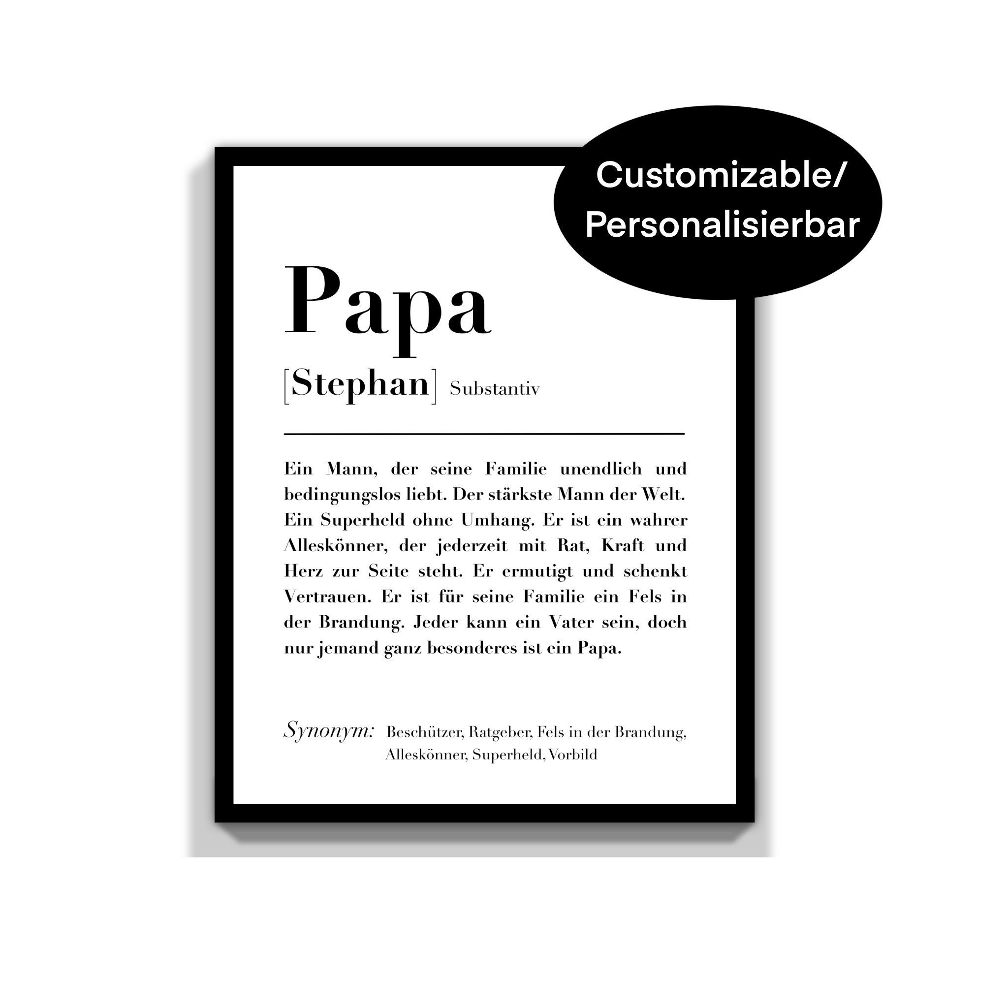 Personalisiertes Poster Papa Definition, Vater Geschenk ...