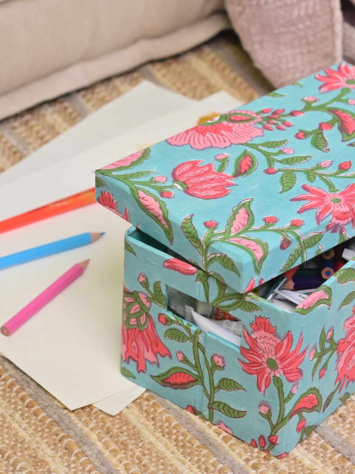 Handmade Paper Box, Floral Printed Box, Paper Storage Containers ...