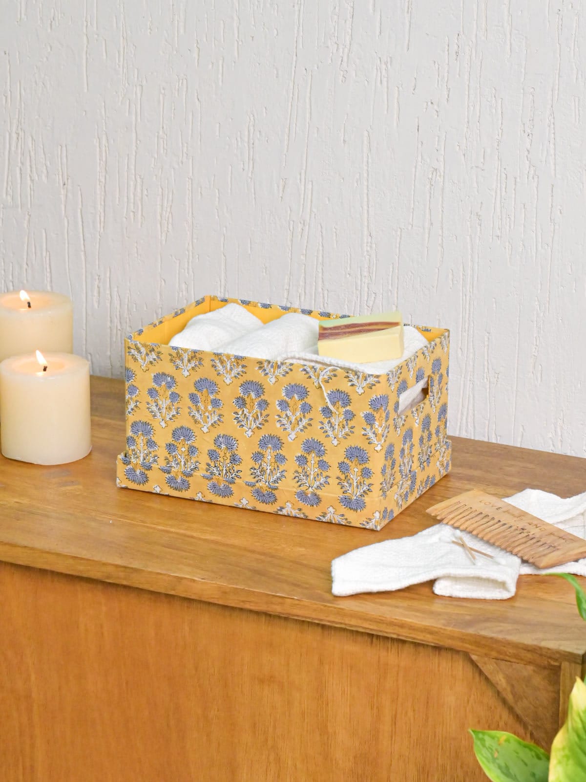 Handmade Paper Box, Yellow Paper Box, Floral Printed Box, Accessories ...