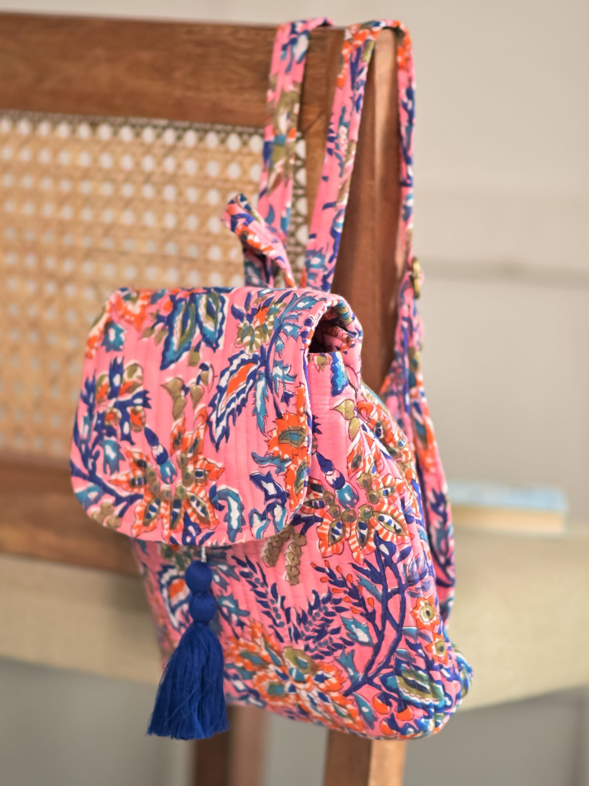 Hand Block Printed Quilted Backpack: Small Travel Bag - Etsy