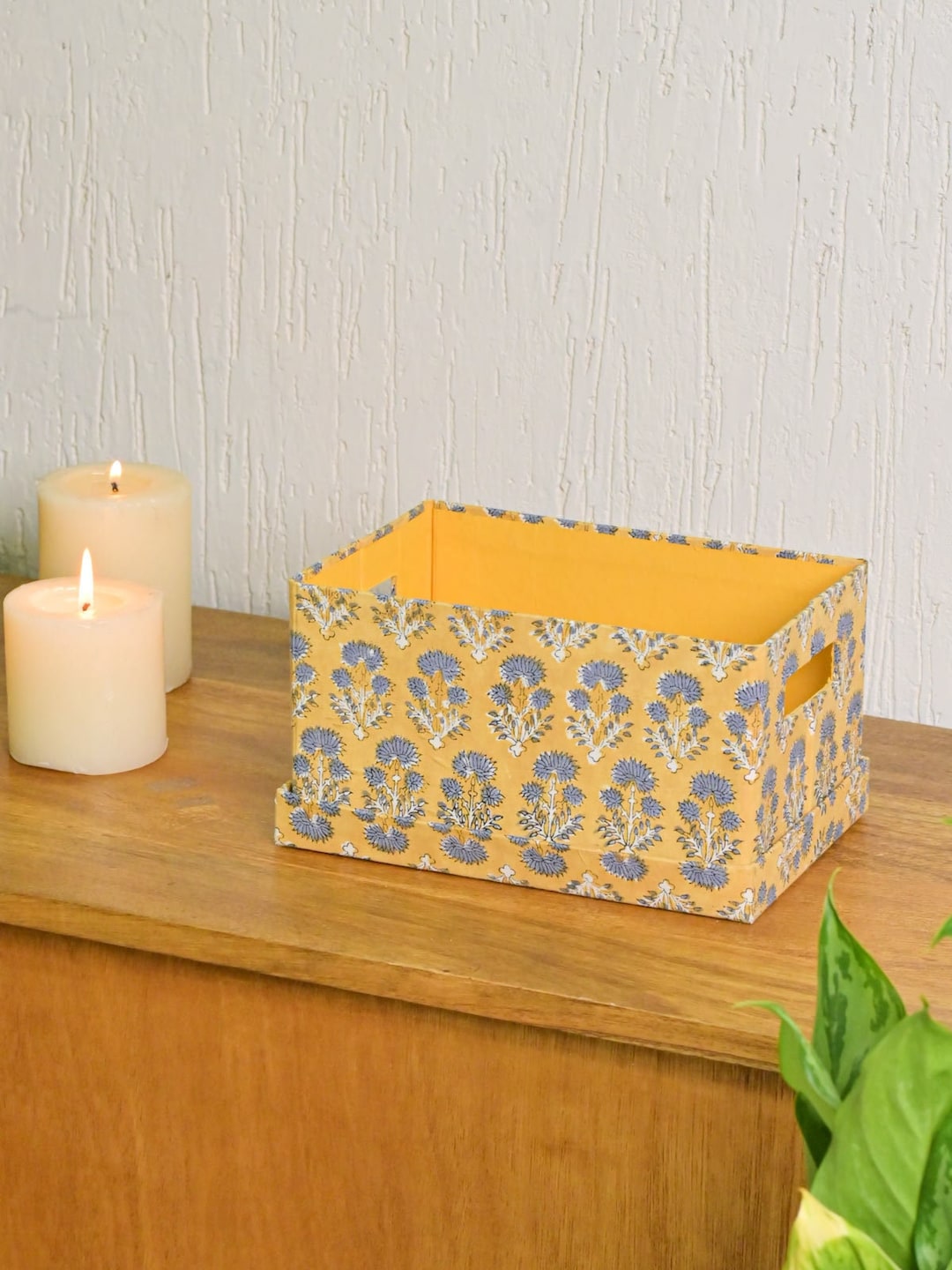 Handmade Paper Box, Yellow Paper Box, Floral Printed Box, Accessories ...