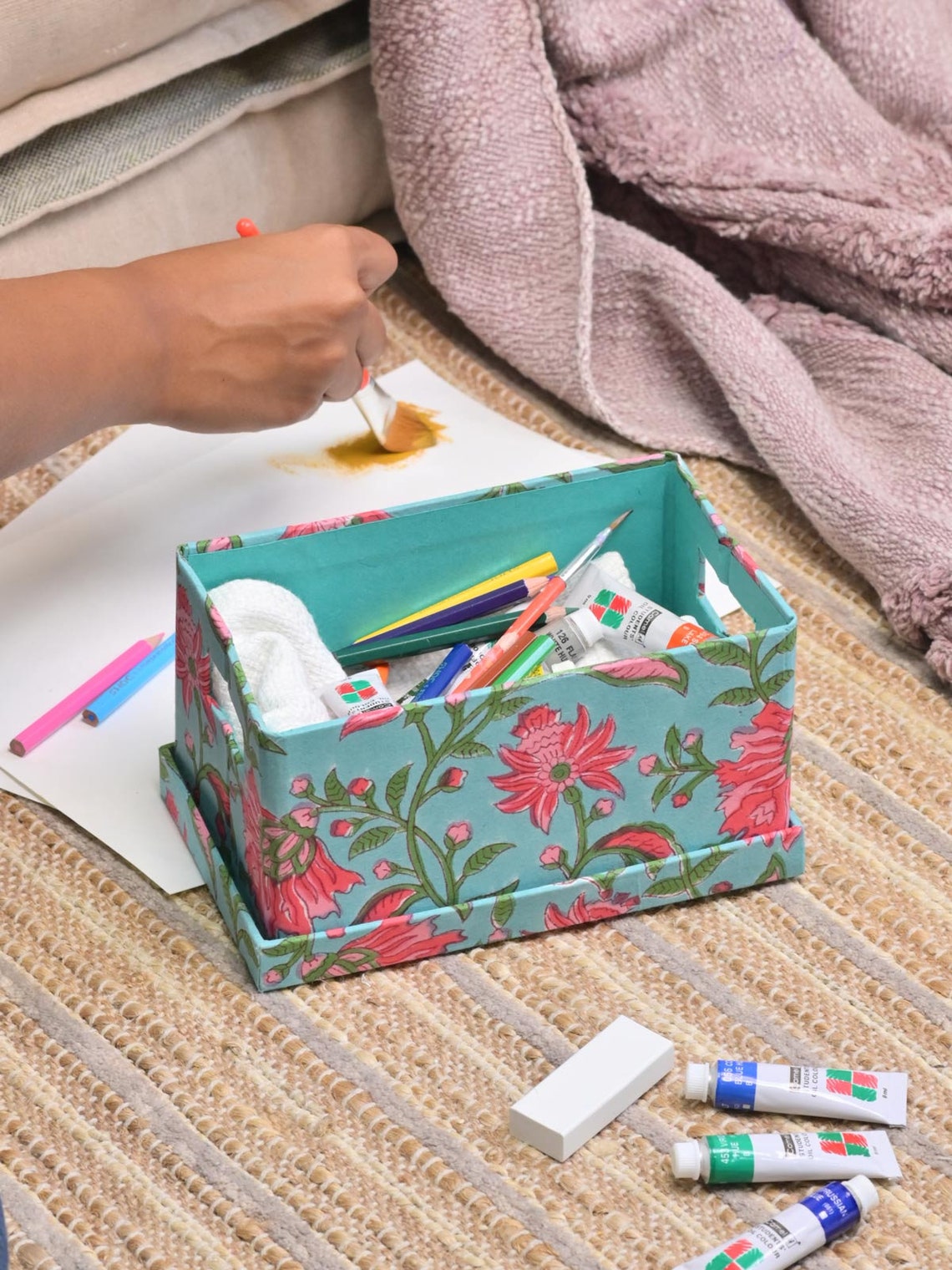 Handmade Paper Box, Floral Printed Box, Paper Storage Containers ...