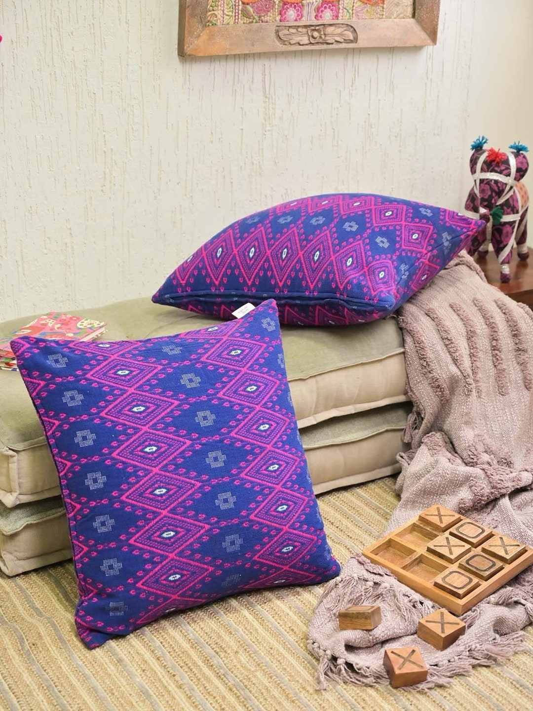 2-set Indian Woven Handmade Pillow Cover 20"x20" Ethnic Throw ...