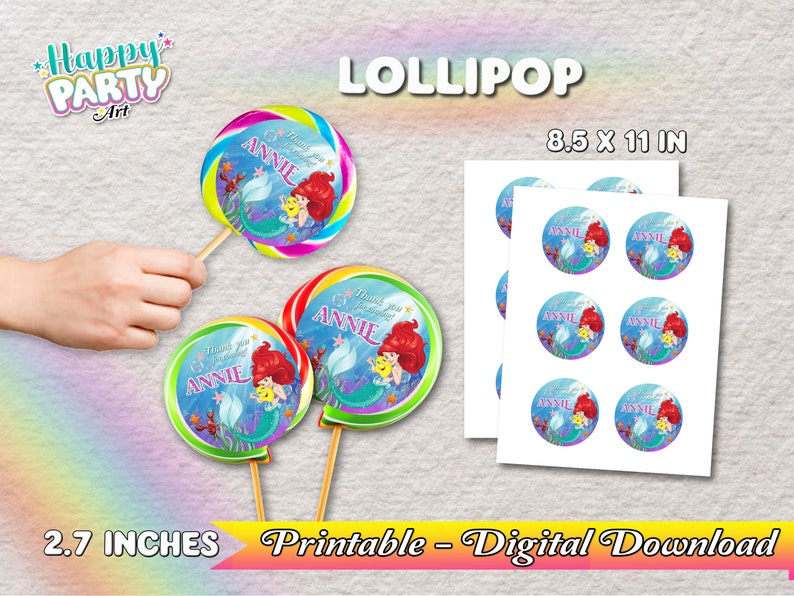 Lollipop Labels Little Mermaid Ariel Party Girl Only - Etsy