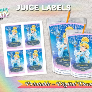 3 Pack Princess Cinderella - Chip Bag - Juice Labels - Princess ...