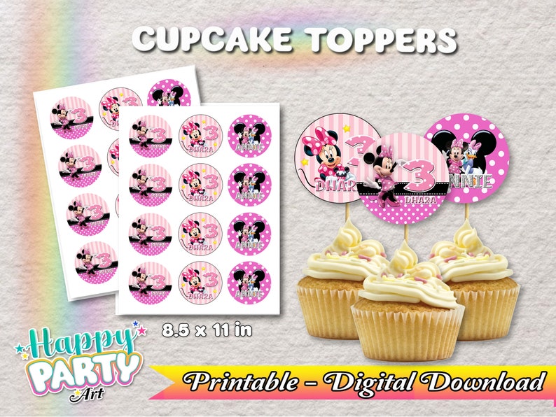 Cupcake Toppers Minnie Birthday Party Cupcake Toppers Only - Etsy