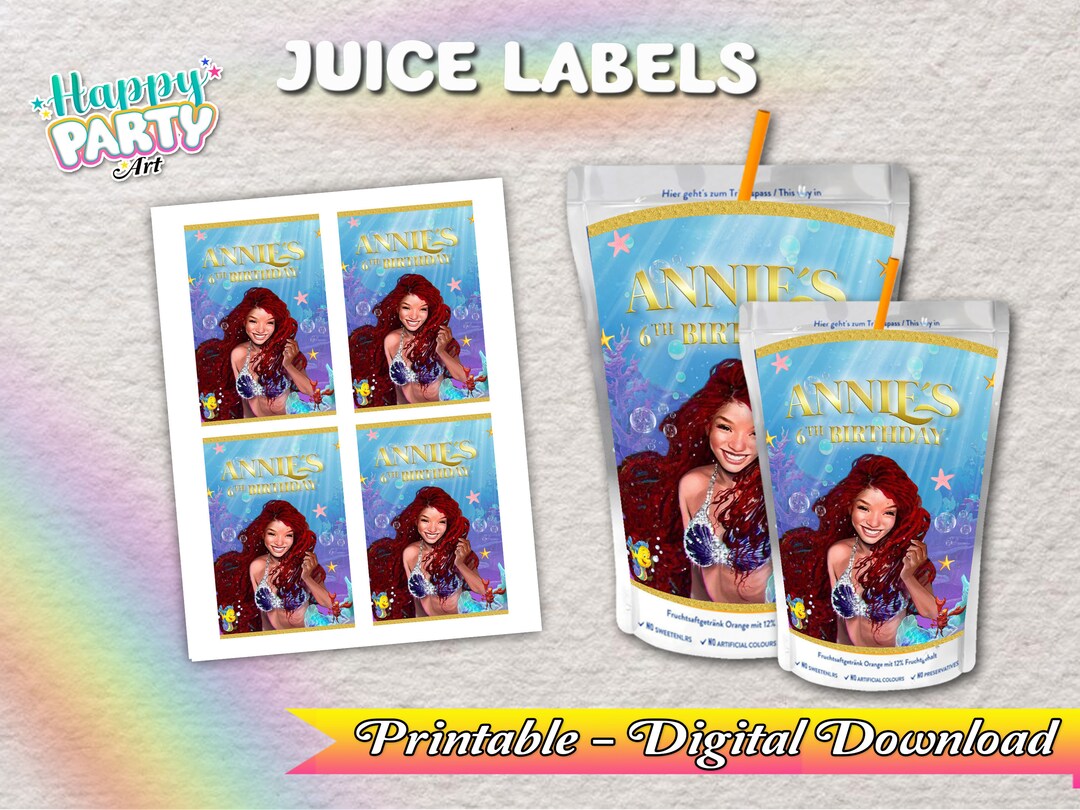 Juice Labels - the Little Mermaid Party - Only DIGITAL DOWNLOAD for ...