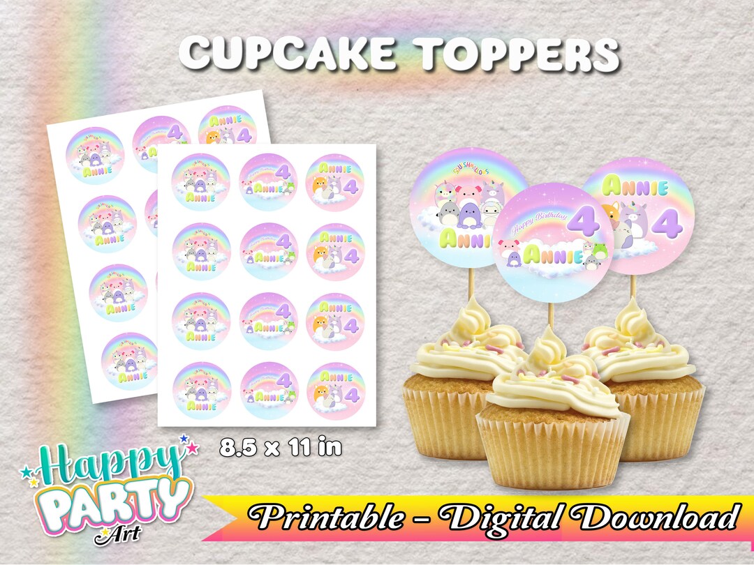 Cupcake Topper - Squishmallow Birthday Party Cupcake Toppers - Only ...