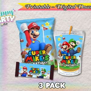3 Pack Super Mario - Chip Bag - Candy Bar - Juice - Super Mario ...