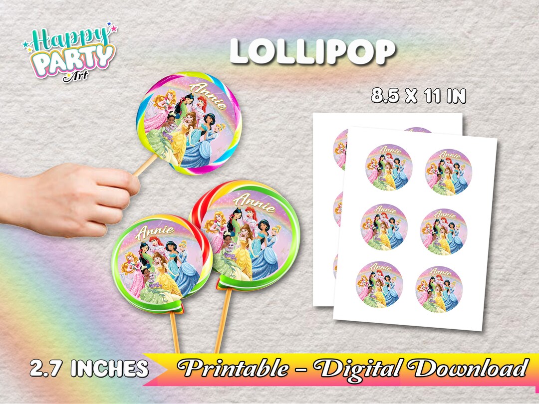 Lollipop Labels - Princesses Party - Girl - Only DIGITAL DOWNLOAD for ...