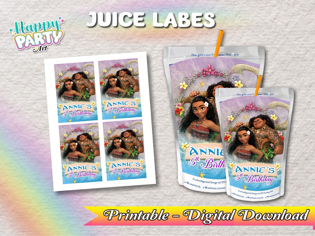 Juice Labels - Moana Party - Only DIGITAL DOWNLOAD for Juice Labels ...