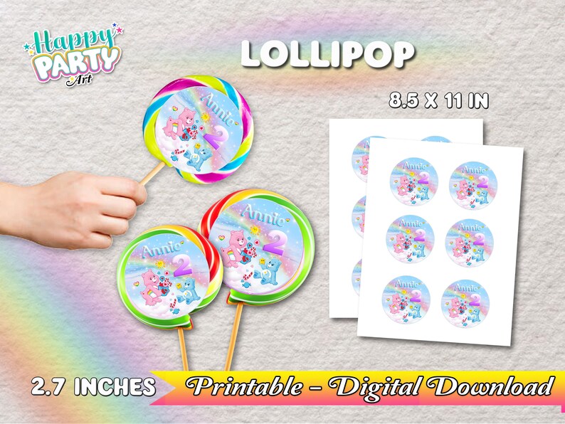 Lollipop Labels Care Bears Party Girl Only DIGITAL - Etsy
