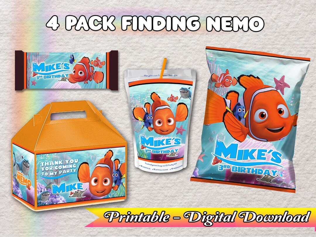 4 Pack Finding Nemo Chip Bag Candy Bar Juice Candy Bar Gable Box ...