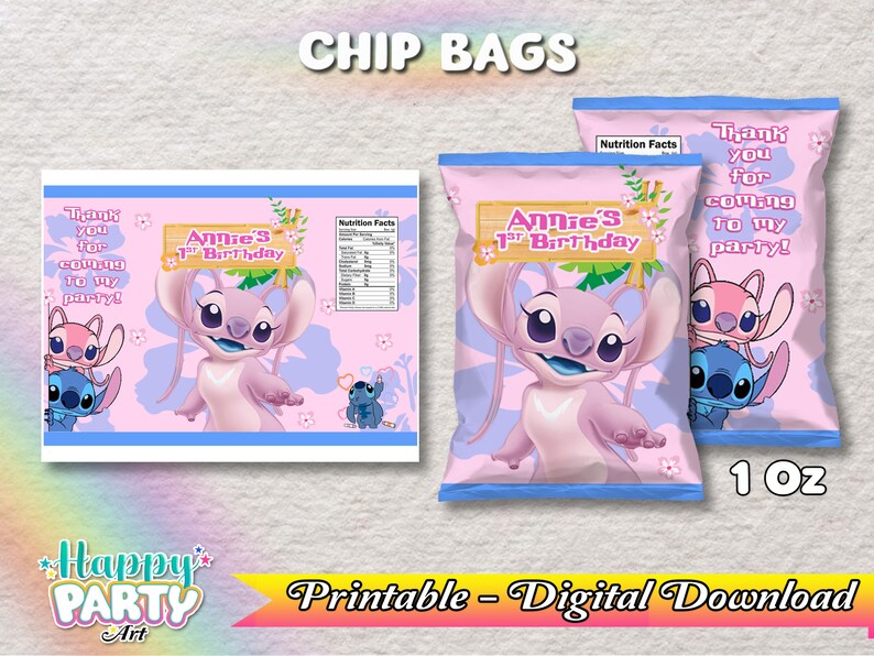 Chip Bag Boy and Girl Stitch and Angel Party Only DIGITAL - Etsy