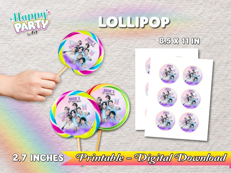 Lollipop Labels BTS Party Girl Only DIGITAL DOWNLOAD for - Etsy