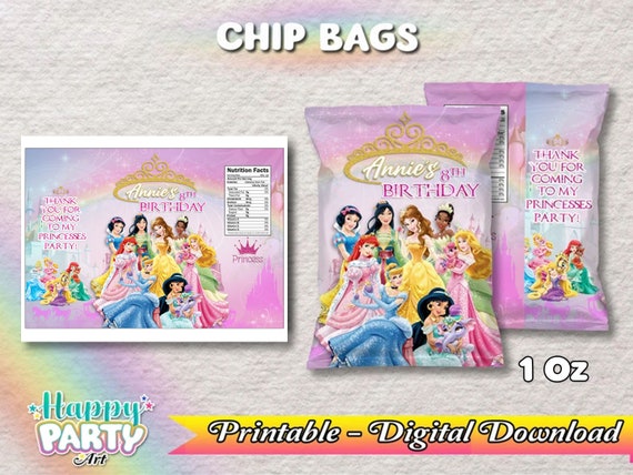 Chip Bag Princesses Party Girl Only DIGITAL DOWNLOAD for - Etsy