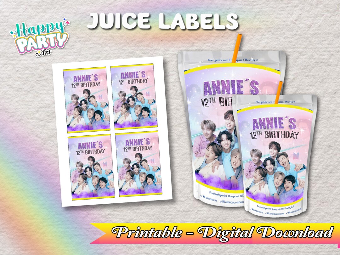 Juice Labels - Bts Party - Only DIGITAL DOWNLOAD for Juice Labels - Bts ...