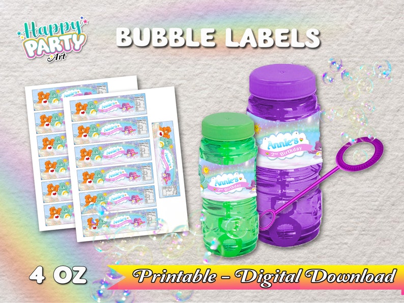 Bubble Bottle Labels Care Bears DIGITAL DOWNLOAD Care - Etsy