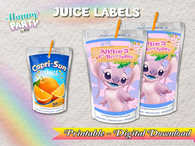 Juice Labels Stitch and Angel Party Only DIGITAL DOWNLOAD - Etsy