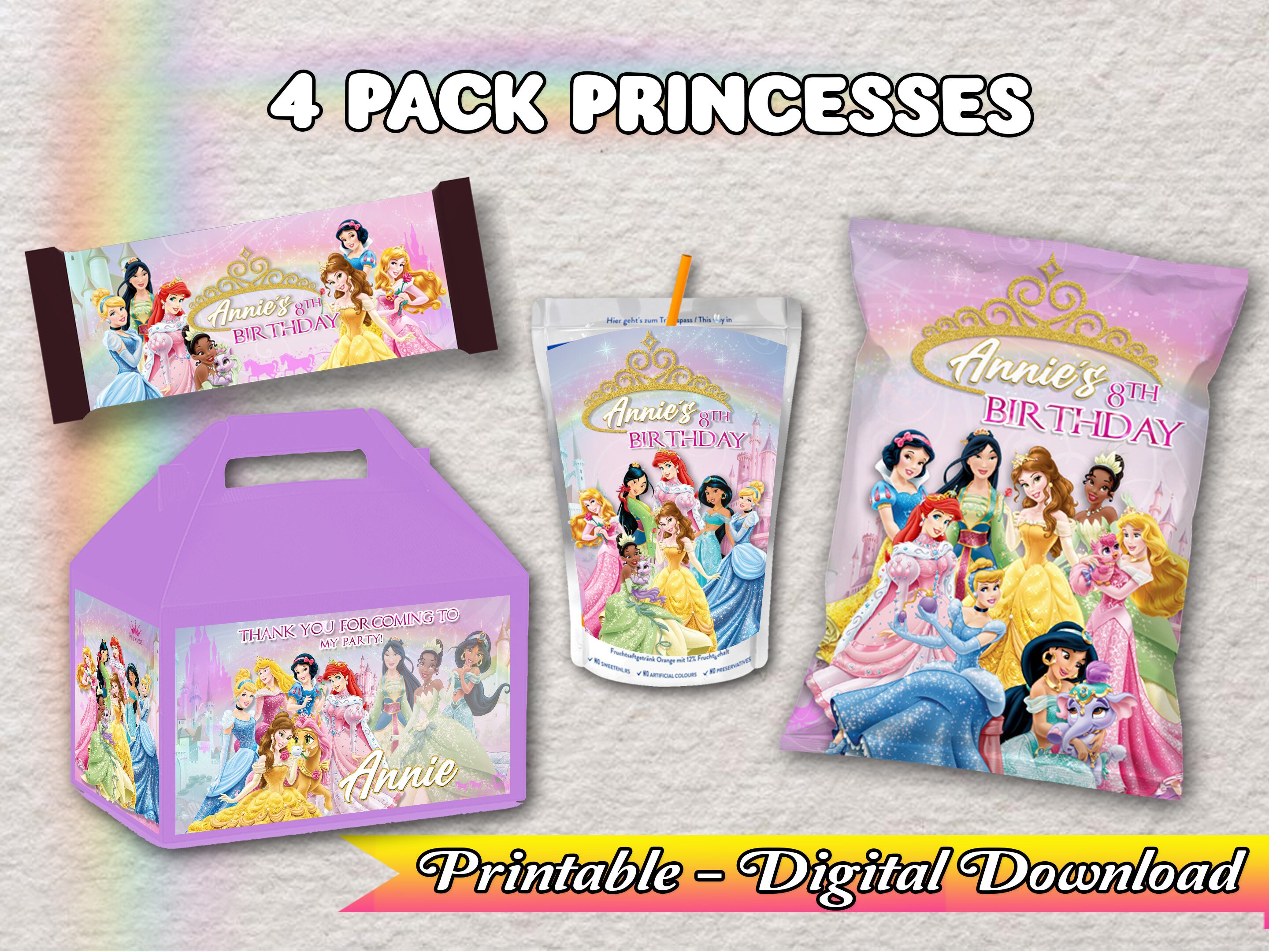 4 Pack Princess Girl Chip Bag Juice Candy Bar Gable - Etsy
