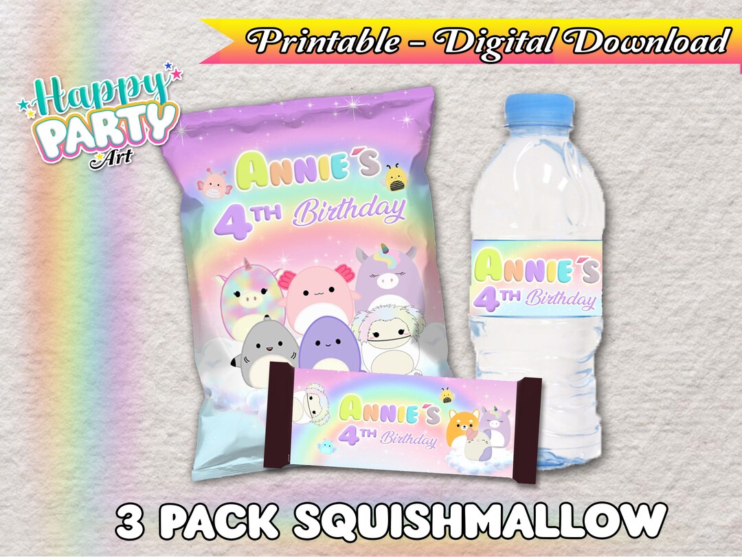 3 Pack Squishmallow Chip Bag Juice Labels Candy Bar Squishmallow Lables ...