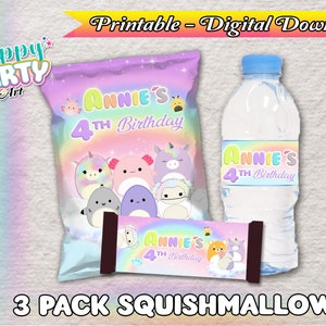 3 Pack Squishmallow Chip Bag Juice Labels Candy Bar Squishmallow Lables ...
