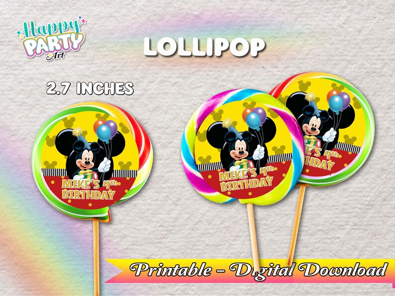 Lollipop Labels Mickey and Minnie Party Only DIGITAL - Etsy