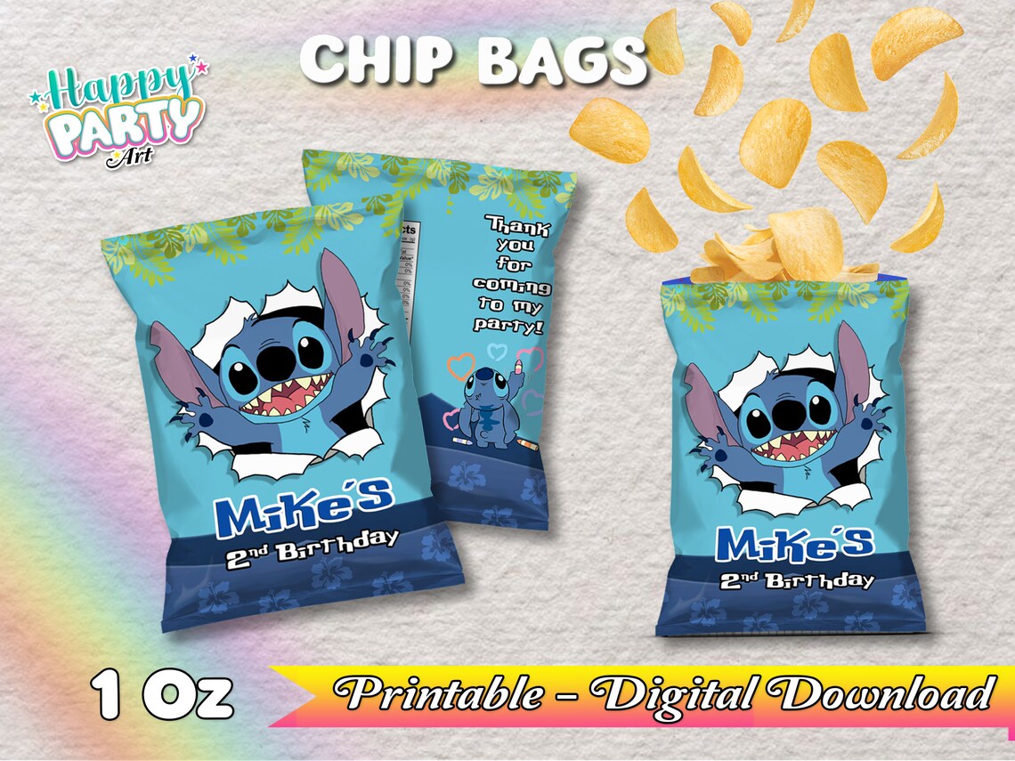 Chip Bag Boy and Girl Stitch and Angel Party Only DIGITAL - Etsy