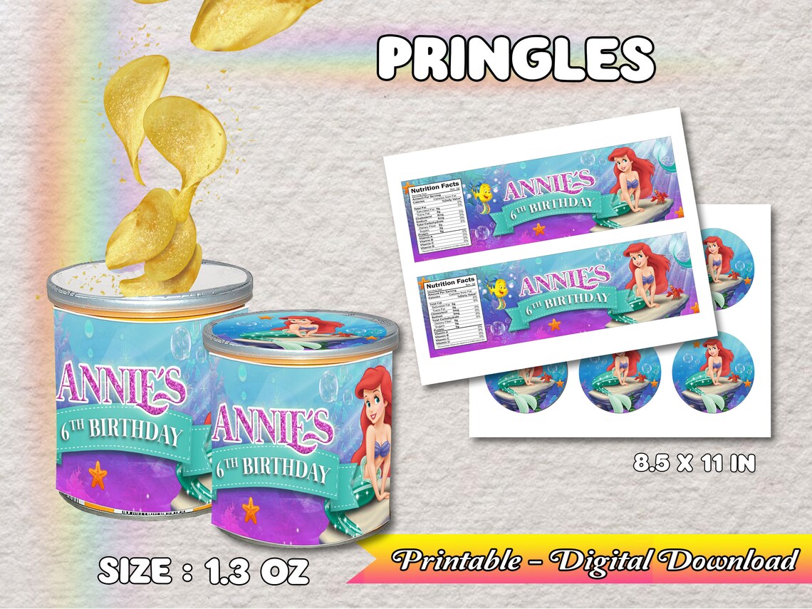 Little Mermaid Ariel Party Labels 1.3oz Can of Chips - Etsy