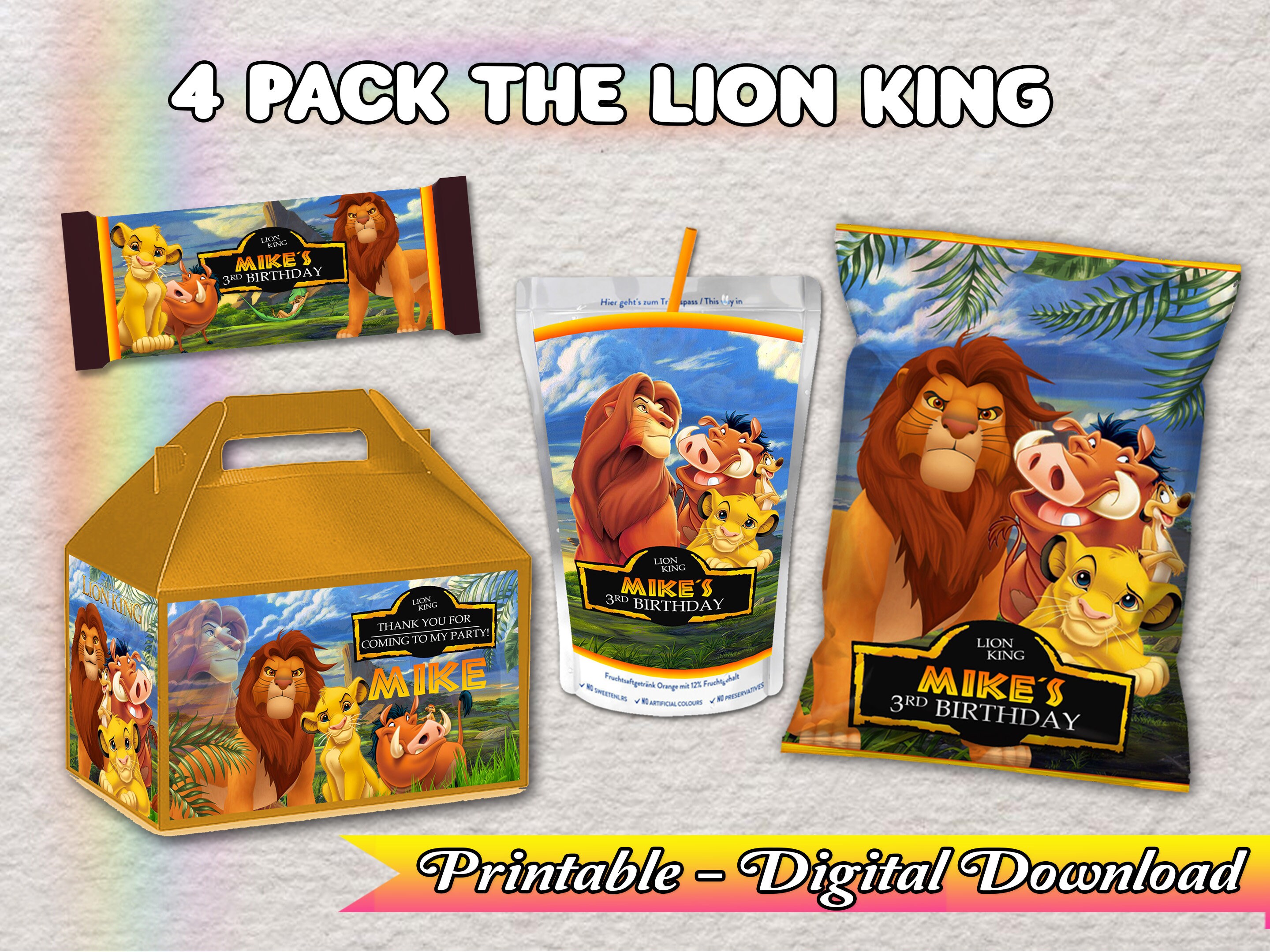 4 Pack the Lion King Chip Bag Candy Bar Juice Candy - Etsy