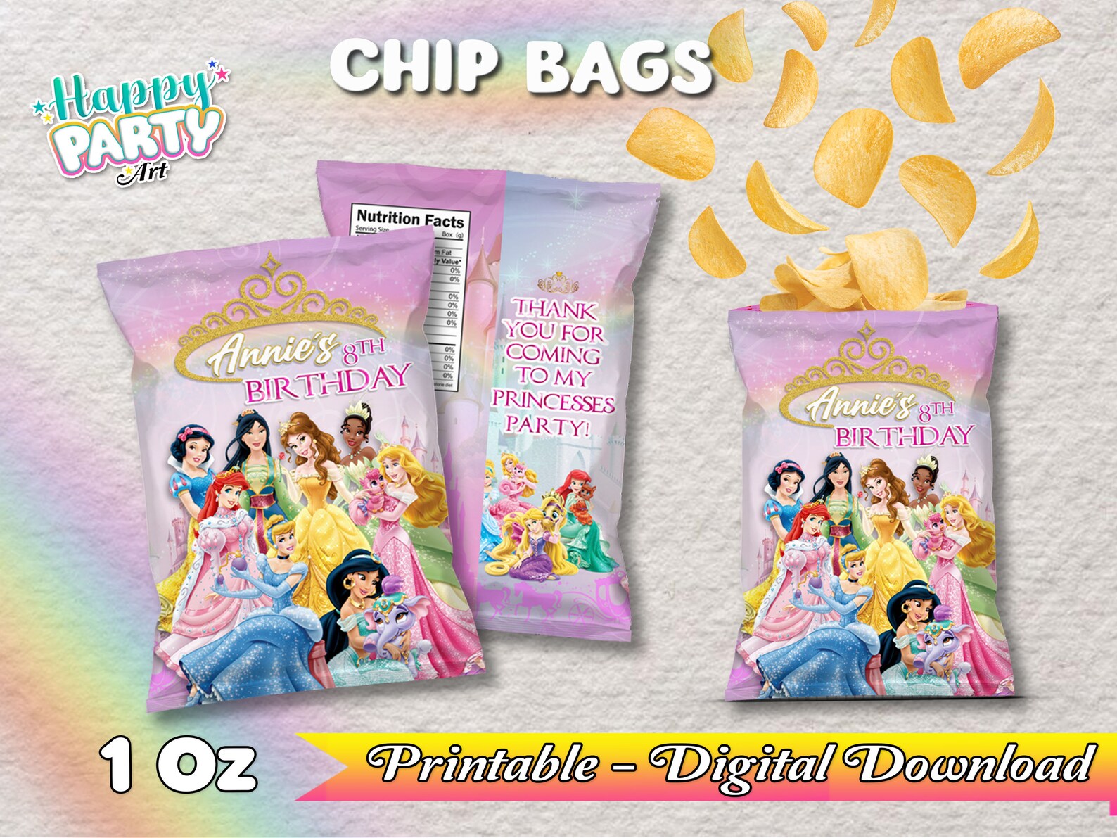 Chip Bag Princesses Party Girl Only DIGITAL DOWNLOAD for - Etsy