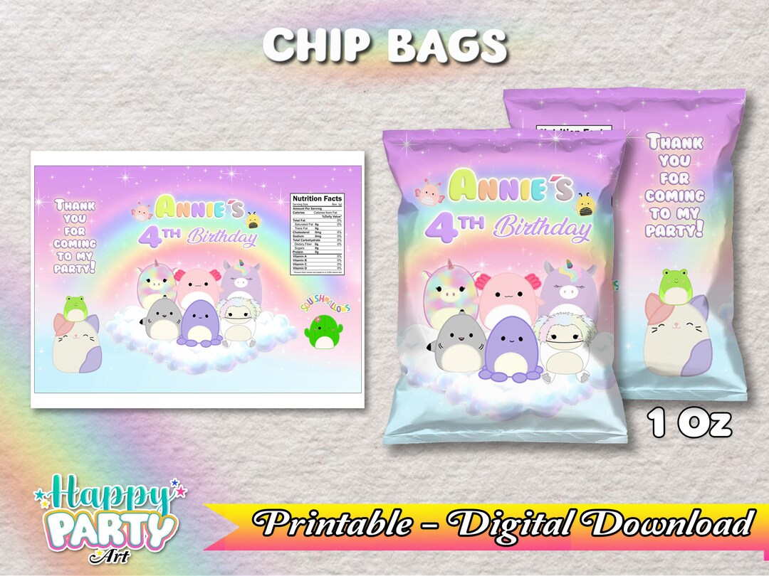 Buy 7 Pack Squishmallow - Girl - Chip Bag - Botlle - Gable Box ...